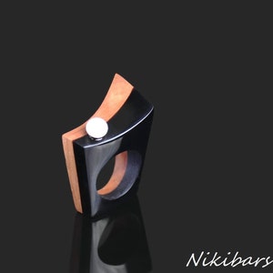 Wood Resin Pearl Ring, Wood Pearl Ring, Modernist Wood Ring, Wood Ring ...