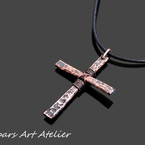 Rustic Cross Necklace Copper Mens Cross Necklaceabstract Men | Etsy