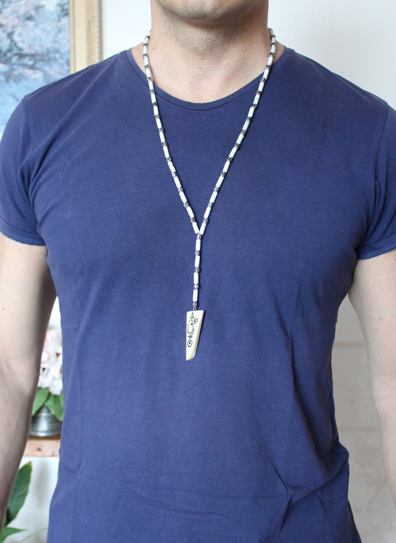 Handmade Bone Om Pendant Necklace, Boho Man Jewelry - Etsy