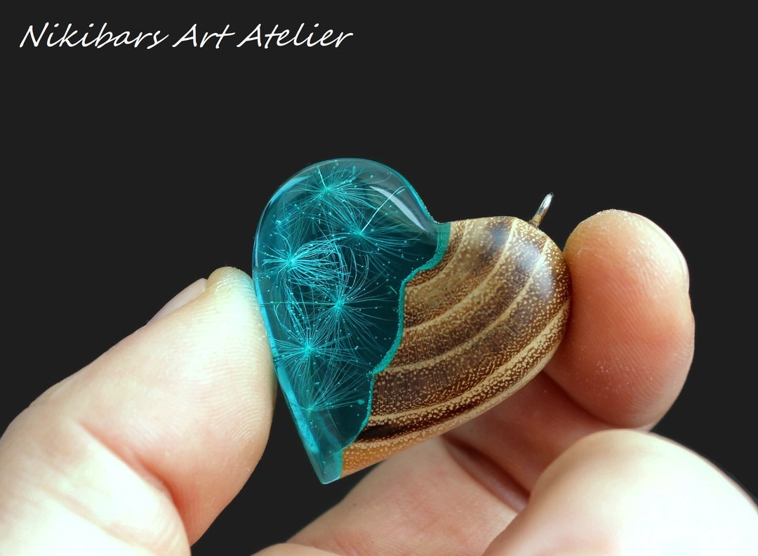 Wood Resin Dandelion Necklace Handmade Dandelion Jewelry Art Heart ...