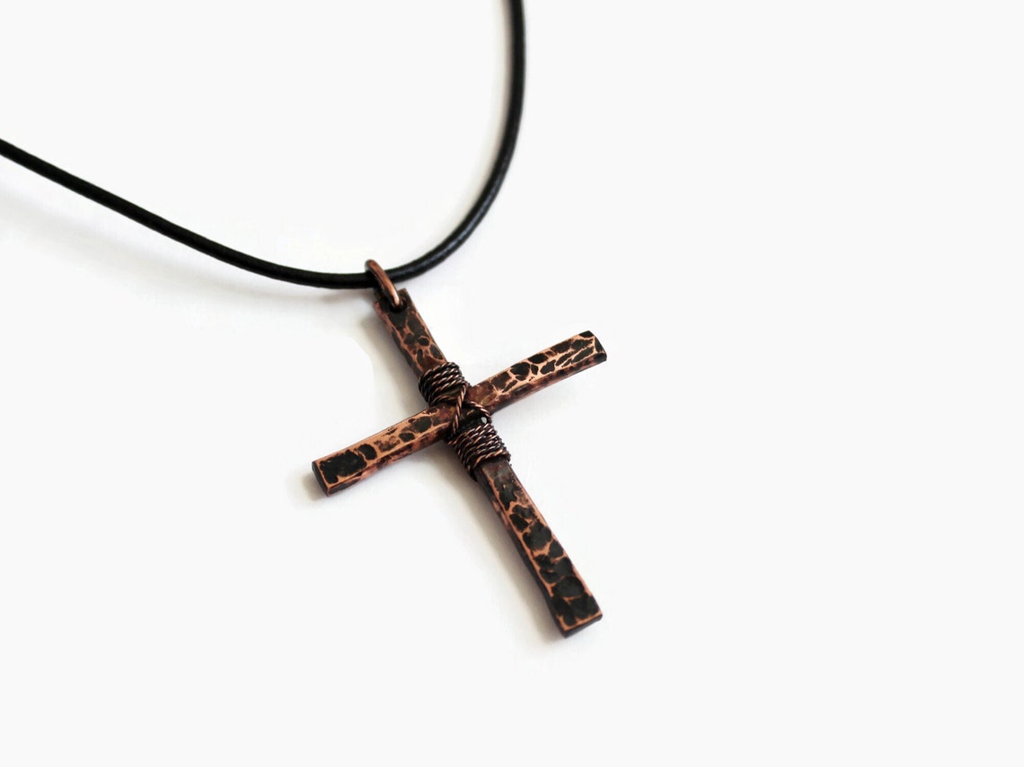 Rustic Cross Necklace Copper Mens Cross Necklaceabstract Men | Etsy