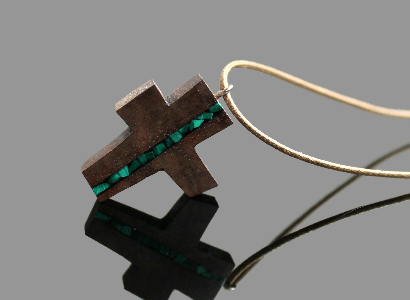 Malachite Cross Wood Malachite Cross Necklace Wood Boho - Etsy