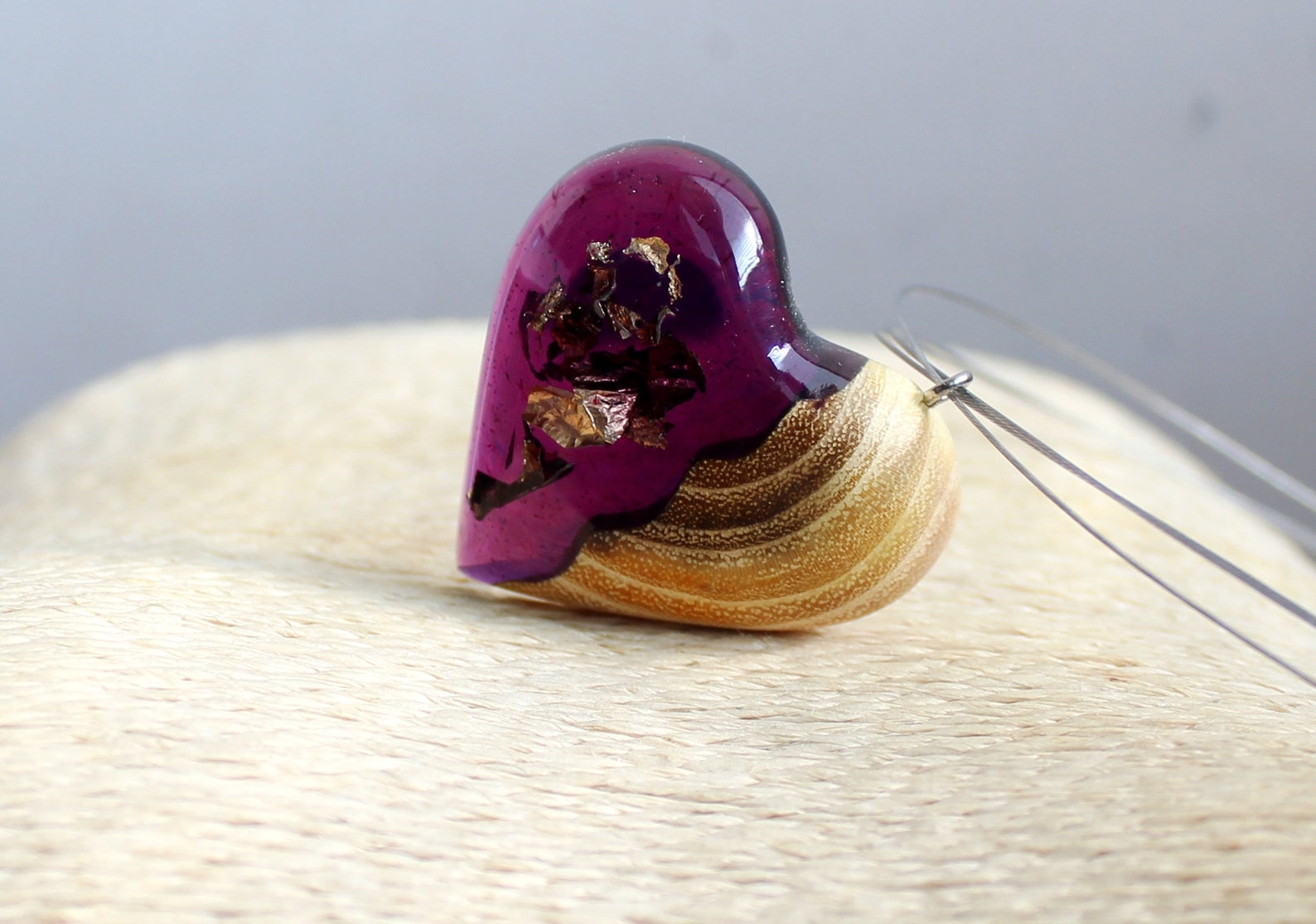 Purple Heart Necklace - Love Heart Gold Necklace - Resin Gold Necklace ...