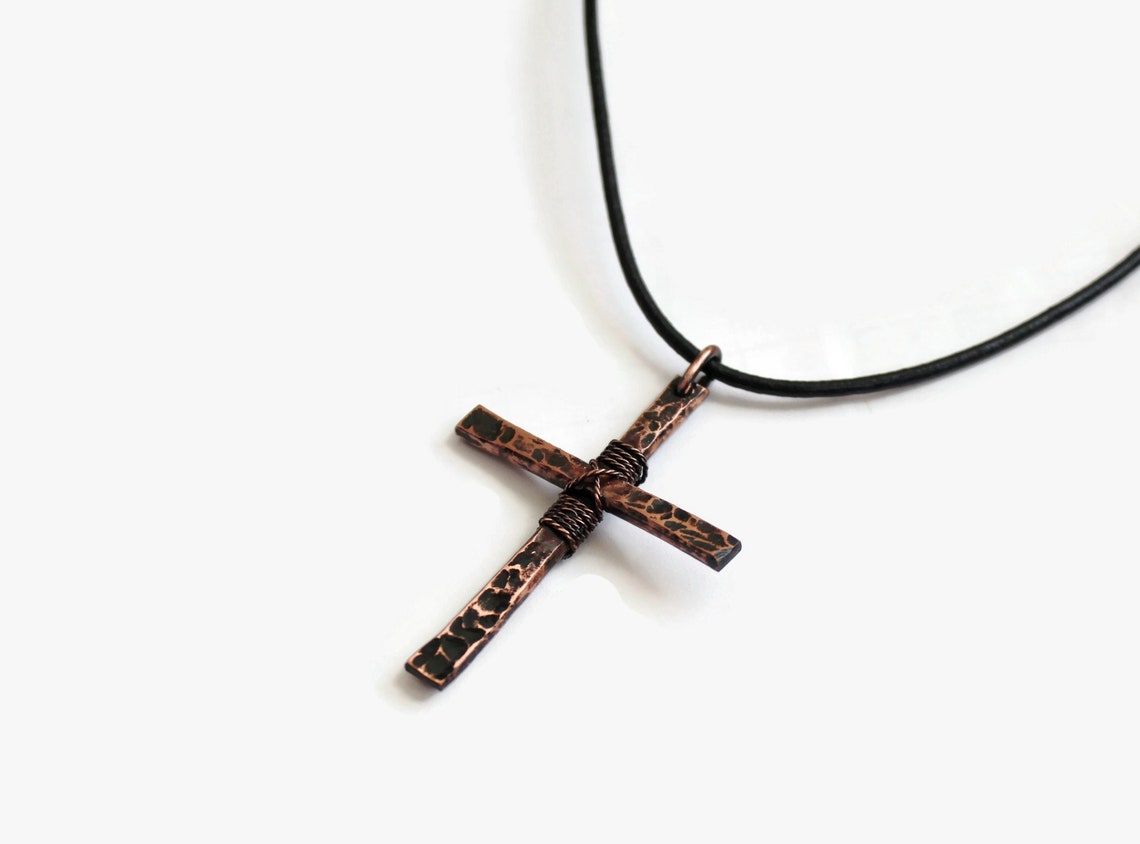 Rustic Cross Necklace Copper Mens Cross Necklaceabstract Men | Etsy