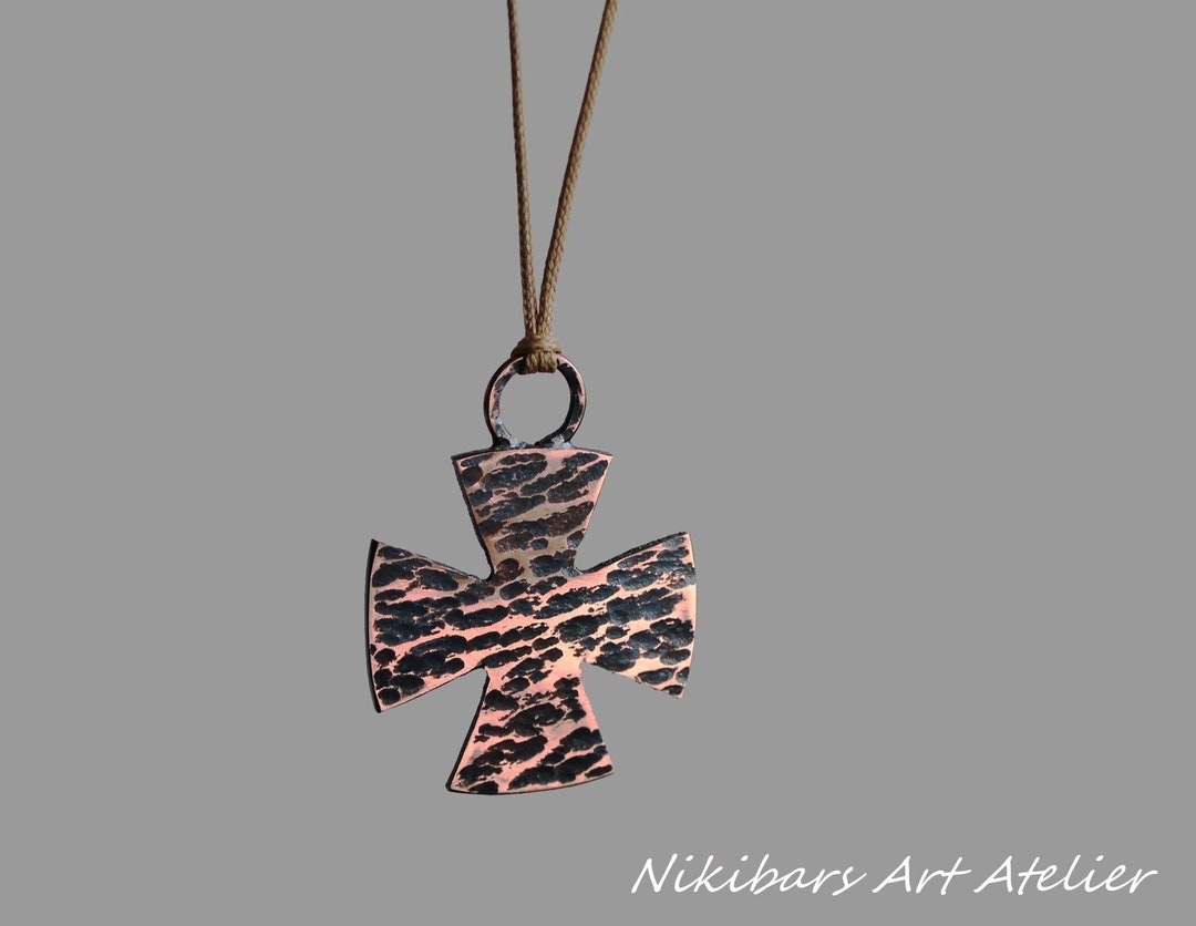 Forged Copper Cross Necklace, Hammered Copper Cross Pendant, Wroughht ...