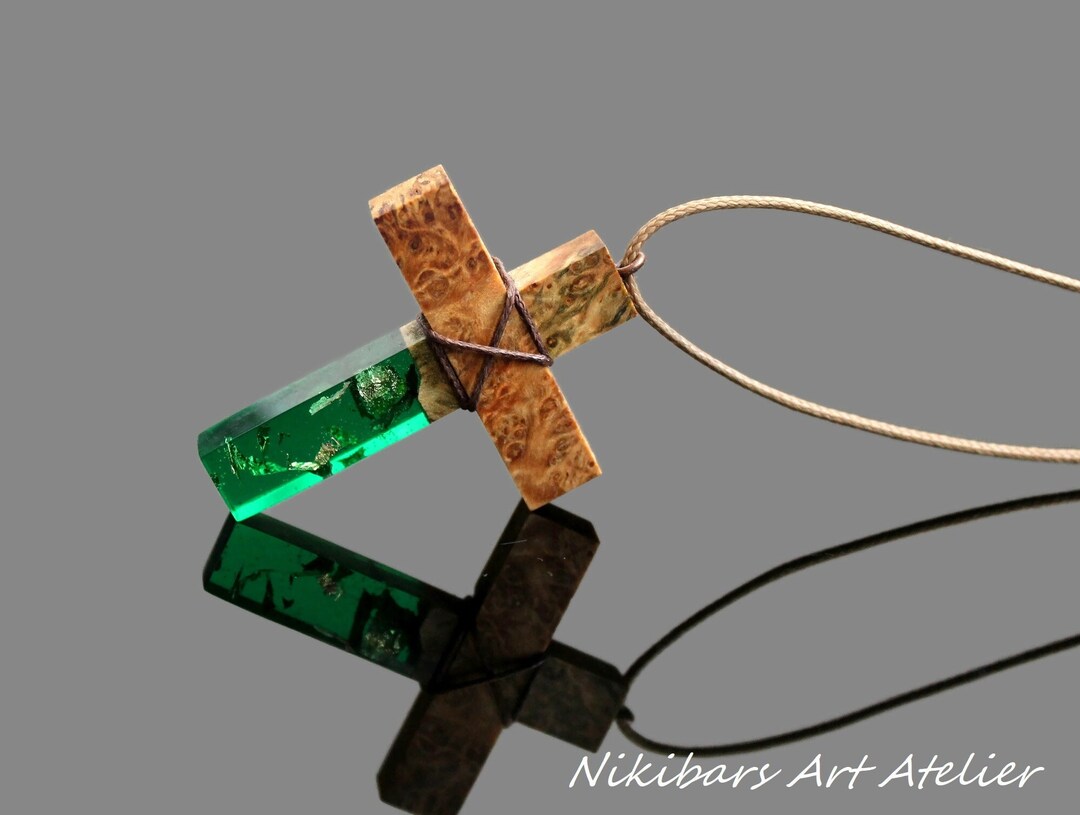 Green Resin Wood Cross, Wood Gold Cross, Boho Cross, Art Wood Cross ...