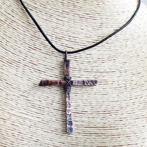 Rustic Cross Necklace Copper Mens Cross Necklaceabstract Men - Etsy