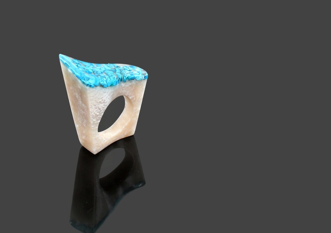 Turquoise Ring, Turquoise Resin Ring, Modernist Turquoise Ring, Resin ...