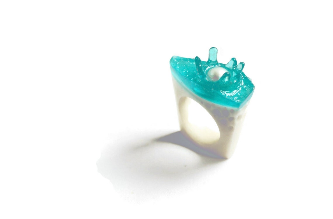 Water Splash Ring Pearl Ocean Ring Blue Ocean Ring Azure | Etsy