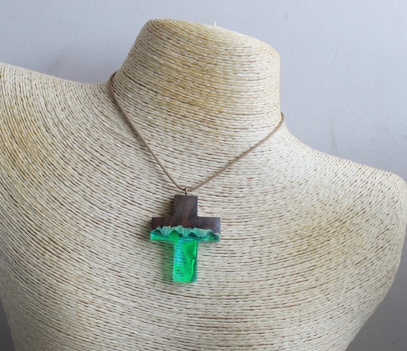 Aurora Borealis Cross, UV Glow Cross, Glow in Dark Resin Cross Necklace ...