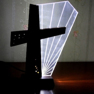 Walnut Wood Cross Lamp, Boho Night Light, Desk Art - Etsy