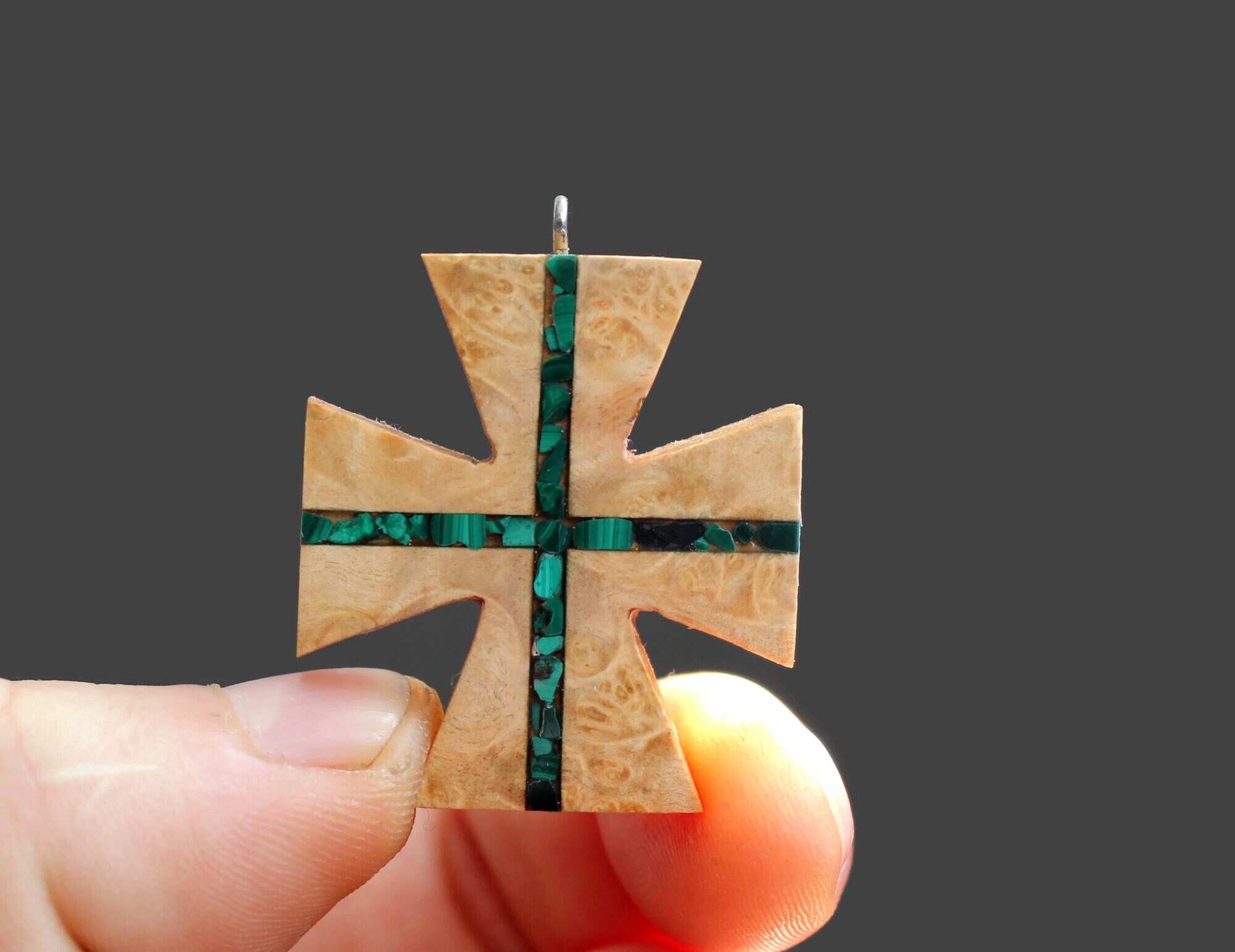 Boho Art Cross - Wood Malachite Cross - Wooden Art Cross Necklace ...