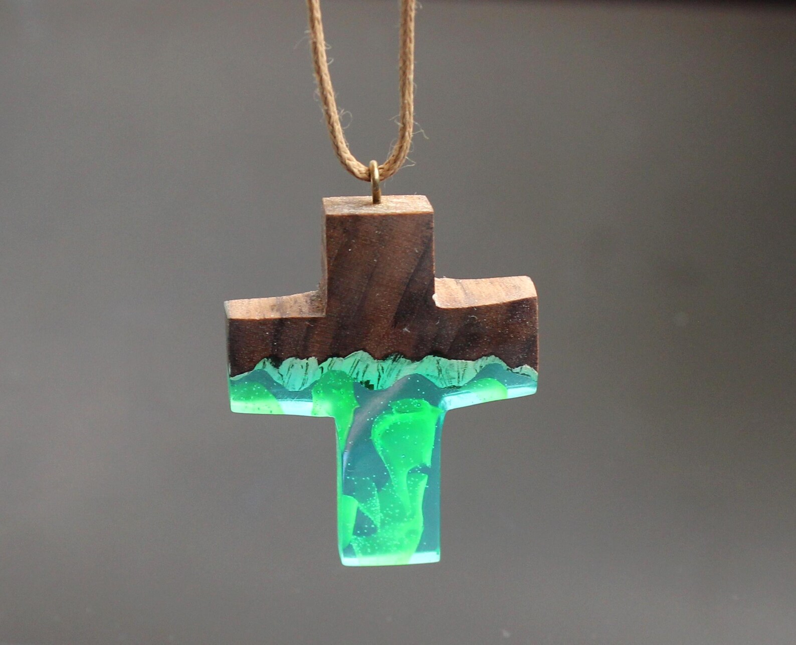 Aurora Borealis Cross, UV Glow Cross, Glow in Dark Resin Cross Necklace ...