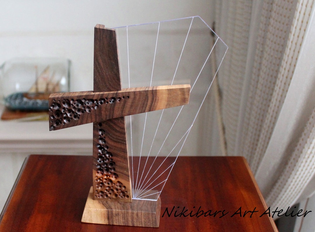 Walnut Wood Cross Lamp, Boho Night Light, Desk Art - Etsy