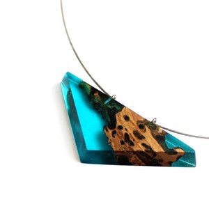 Wood Resin Triangle Necklace, Exotic Wood Blue Resin Necklace, Abstract ...