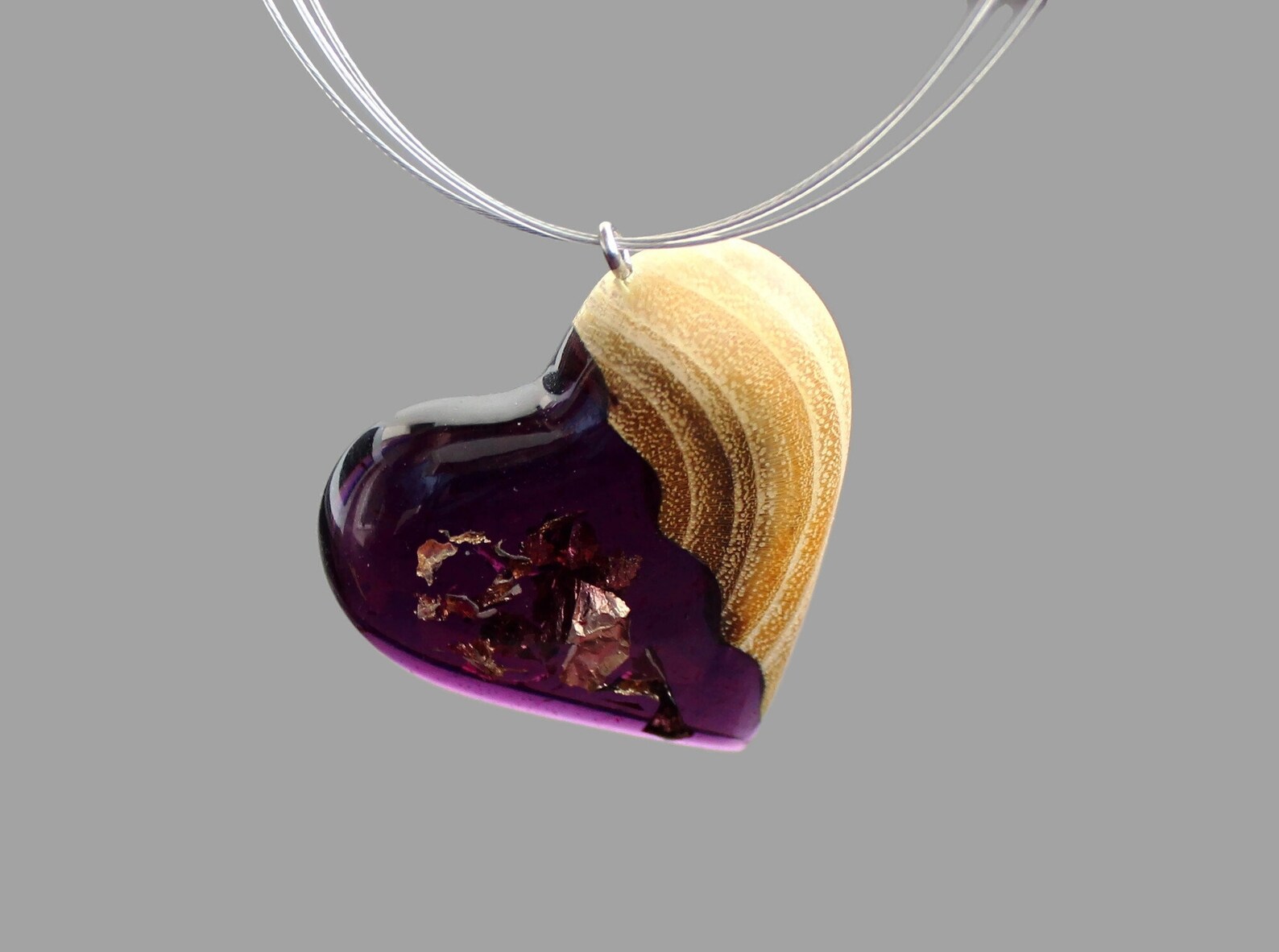 Purple Heart Necklace - Love Heart Gold Necklace - Resin Gold Necklace ...