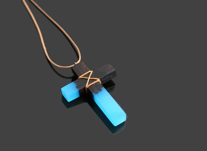 UV Glow Cross Glow in Dark Cross Necklace Wood Resin Cross - Etsy