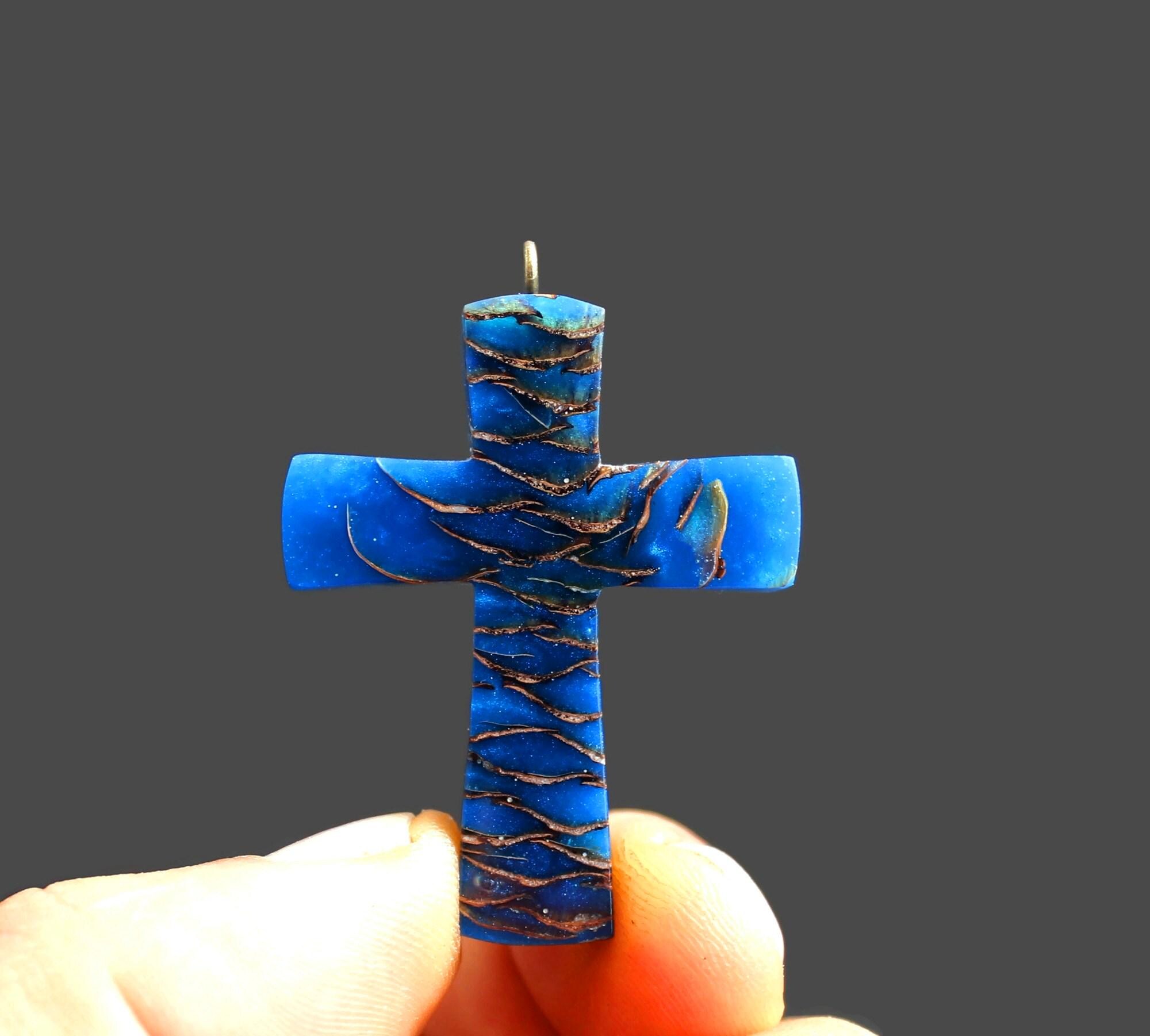 Resin Pinecone Cross Pendant, Handmade Blue Necklace - Etsy