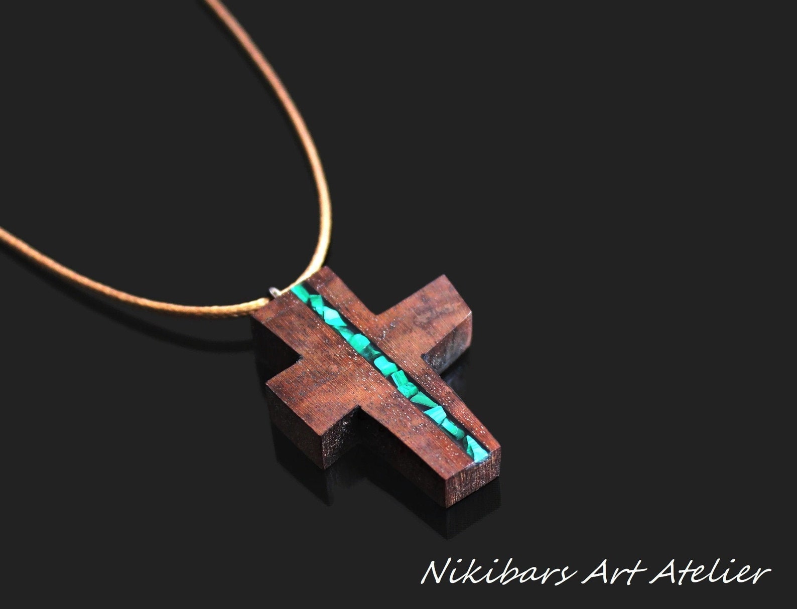 Malachite Cross Wood Malachite Cross Necklace Wood Boho - Etsy