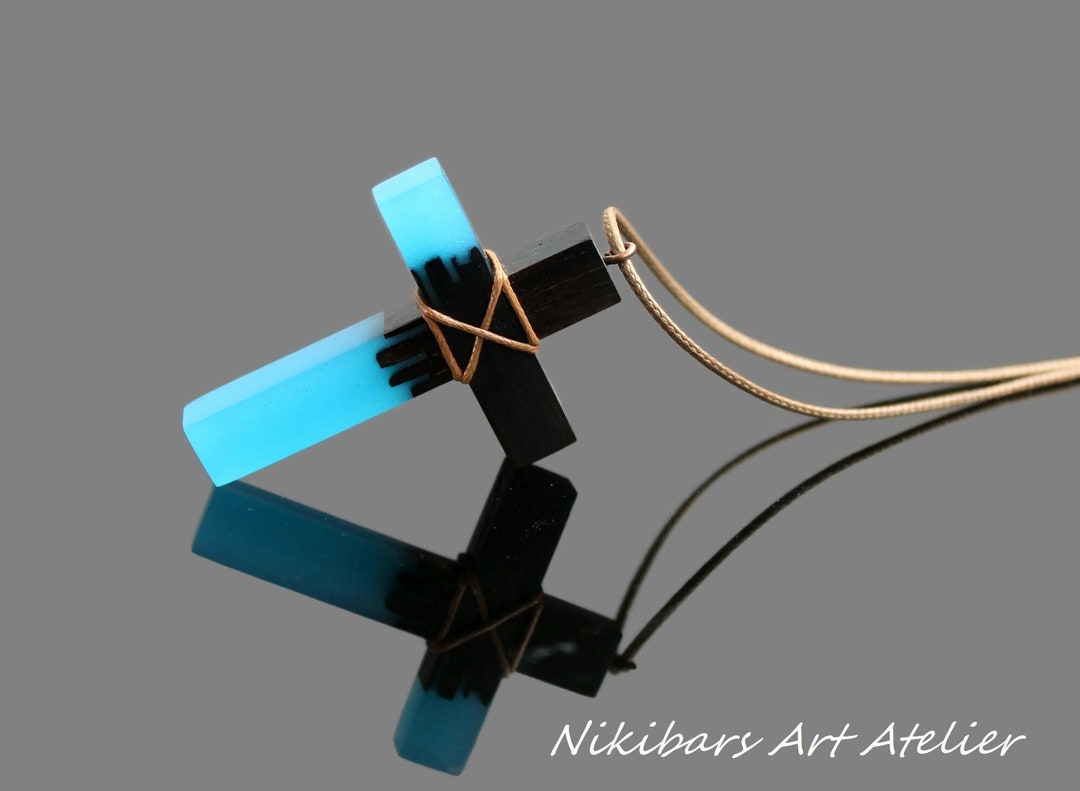 UV Glow Cross Glow in Dark Cross Necklace Wood Resin Cross - Etsy