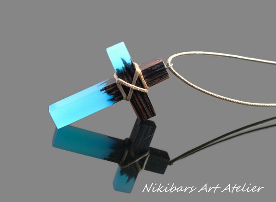 UV Glow Cross Glow In Dark Cross Necklace Wood Resin Cross | Etsy