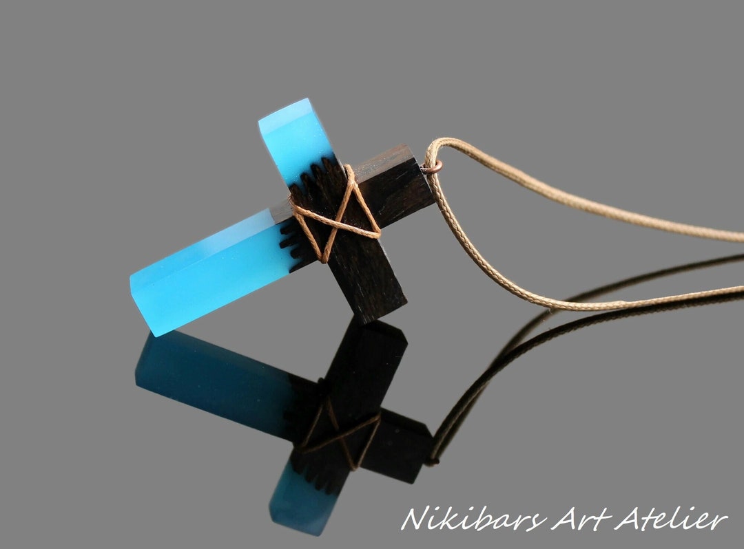 UV Glow Cross, Glow in Dark Cross Necklace, Wood Resin Cross Necklace ...