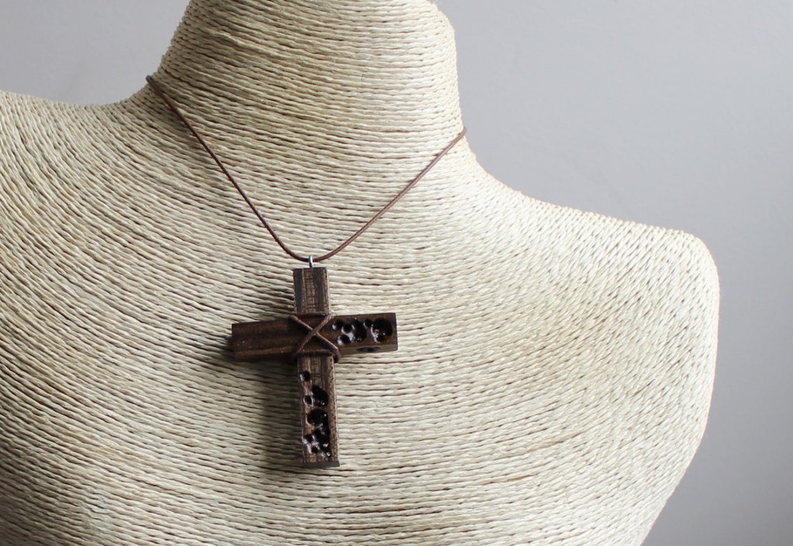 Man Cross Carved Wood Cross Necklace Wood Cross Pendant | Etsy