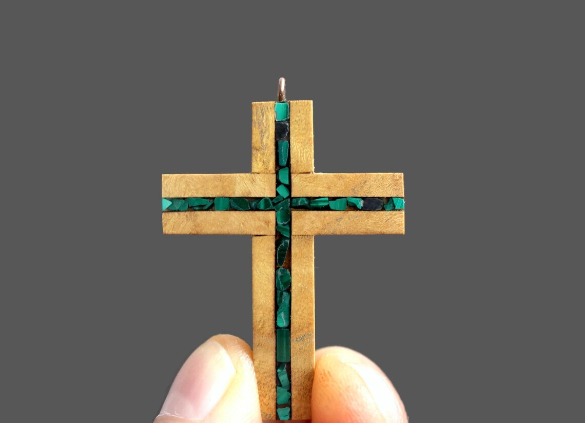 Wood Malachite Cross Wooden Art Cross Necklace Malachite - Etsy