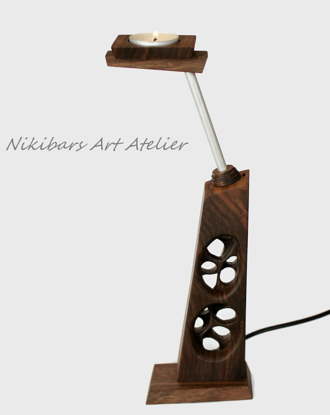 Wooden Desk Lamp Wood Art Night Light Wood Candle Holder - Etsy