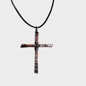 Rustic Cross Necklace Copper Mens Cross Necklaceabstract Men - Etsy