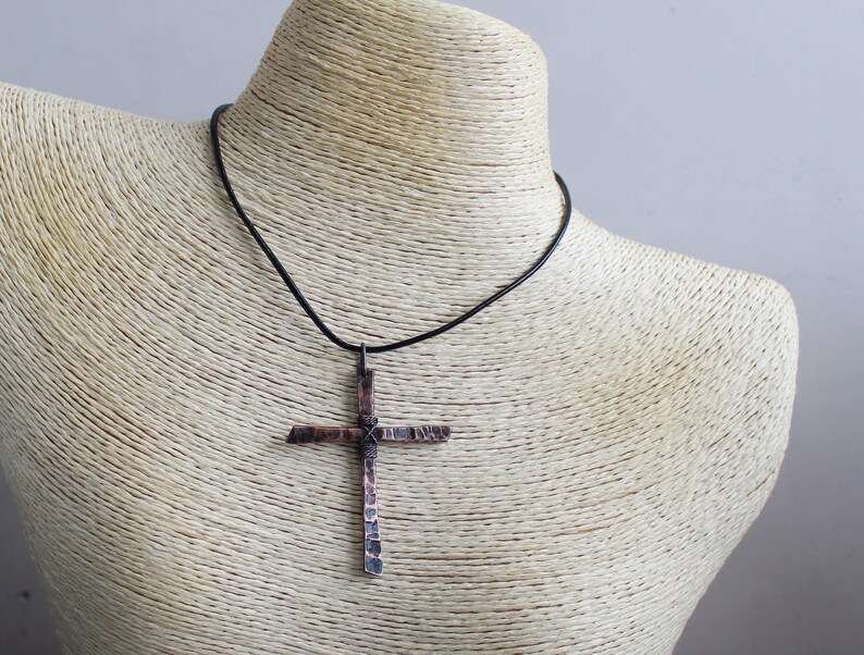 Rustic Cross Necklace Copper Mens Cross Necklaceabstract Men - Etsy