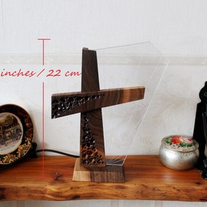 Walnut Wood Cross Lamp, Boho Night Light, Desk Art - Etsy