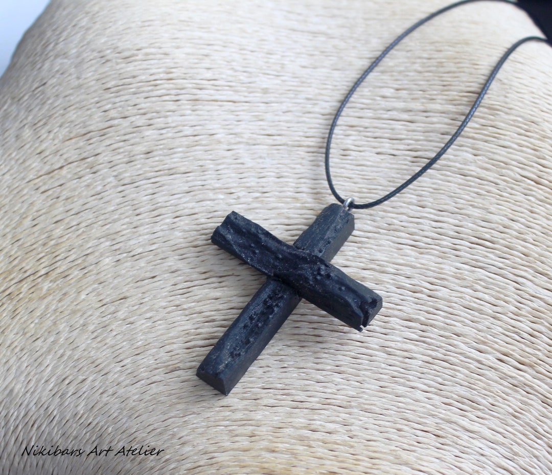 Handmade Ebony Wood Cross Pendant Necklace, Boho Style - Etsy
