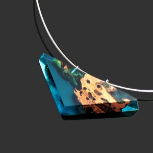 Wood Resin Triangle Necklace, Exotic Wood Blue Resin Necklace, Abstract ...