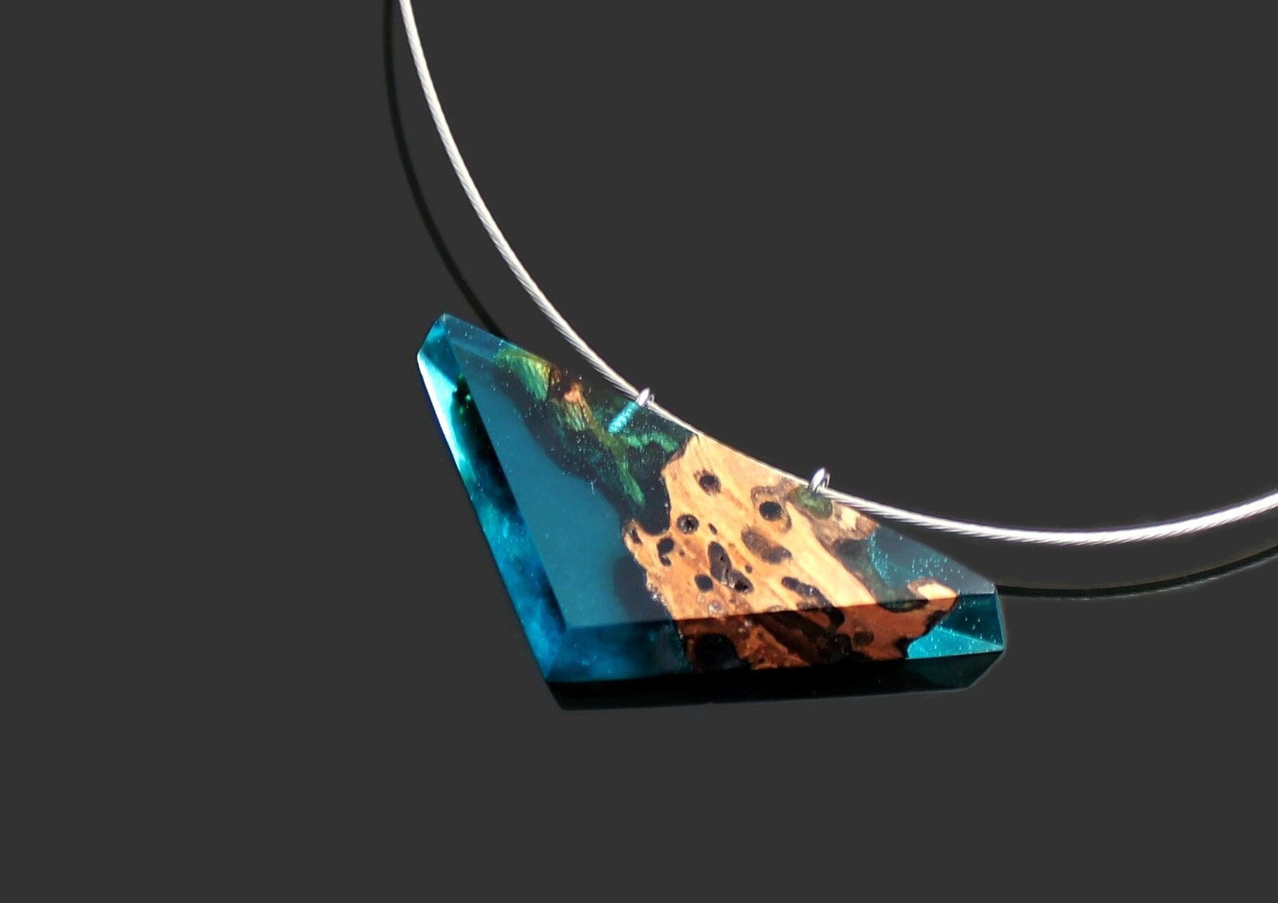 Wood Resin Triangle Necklace Exotic Wood Blue Resin Necklace | Etsy