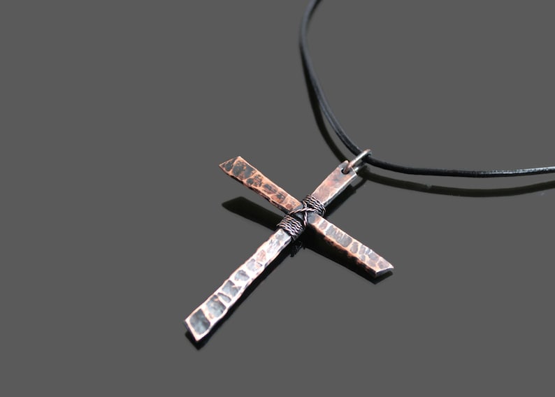 Rustic Cross Necklace Copper Mens Cross Necklaceabstract Men - Etsy