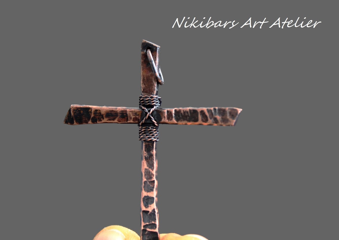 Rustic Cross Necklace Copper Mens Cross Necklaceabstract Men - Etsy