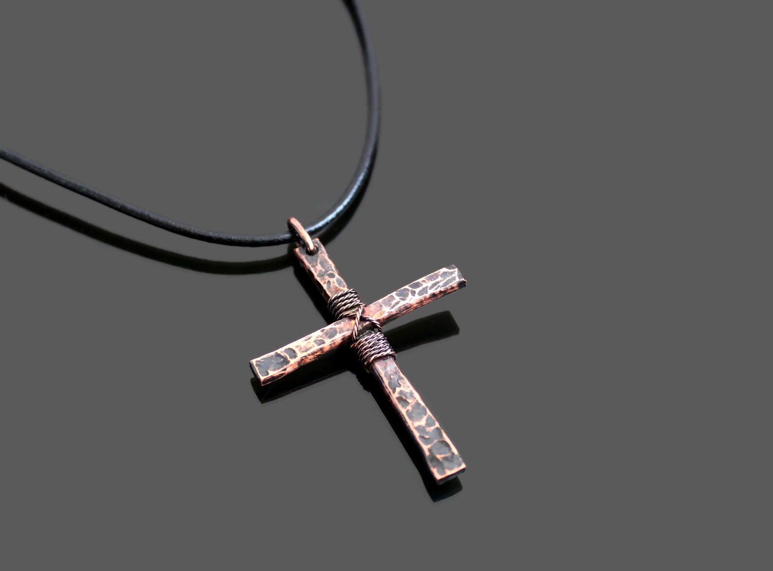 Rustic Cross Necklace Copper Mens Cross Necklaceabstract Men | Etsy