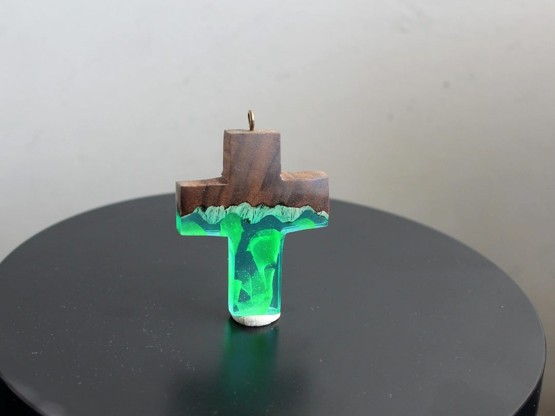 Aurora Borealis Cross, UV Glow Cross, Glow in Dark Resin Cross Necklace ...