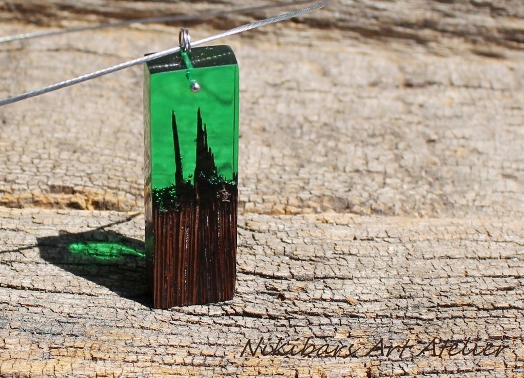 Handmade Green Resin Wood Necklace - Wenge Wood Pendant - Etsy
