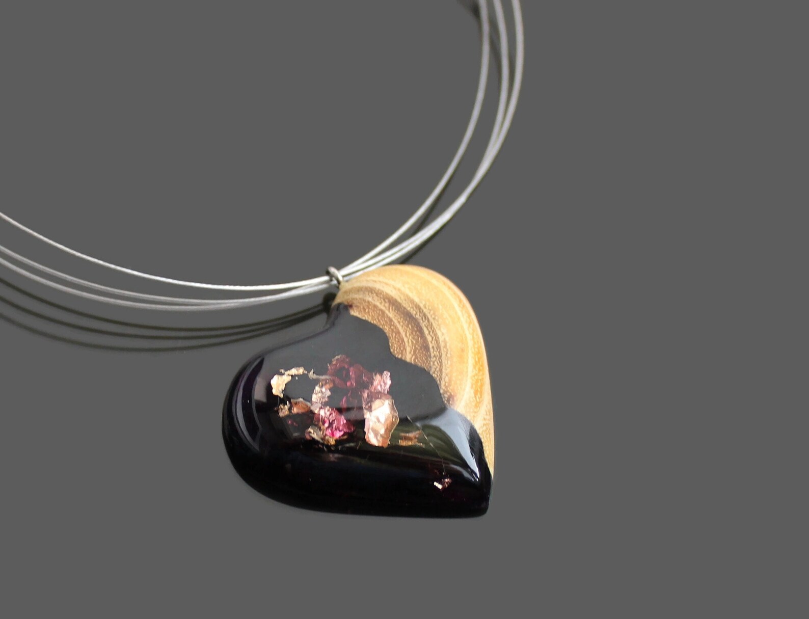 Purple Heart Necklace - Love Heart Gold Necklace - Resin Gold Necklace ...