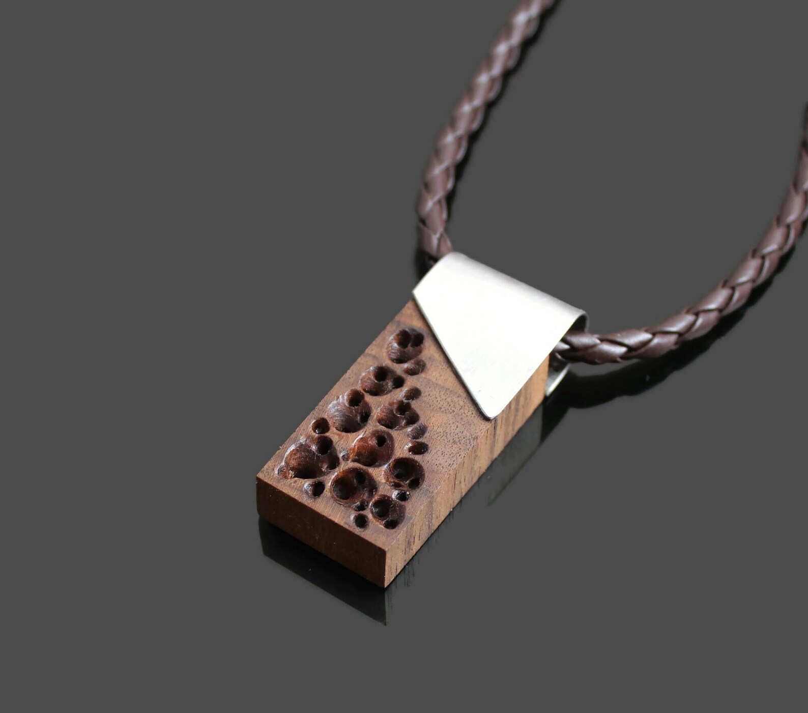 Handmade Walnut Wood Necklace, Stainless Steel Pendant, Boho Man ...