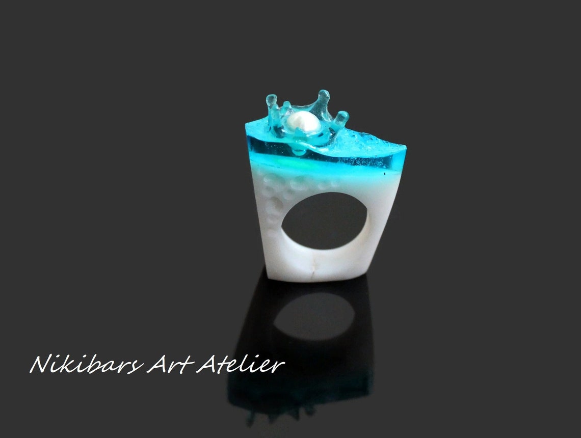 Water Splash Ring Pearl Ocean Ring Blue Ocean Ring Azure - Etsy