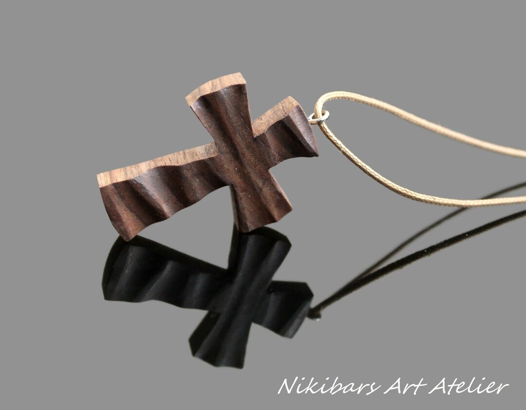 Walnut Wood Cross Necklace - Wood Boho Cross Necklace - Abstract Cross ...