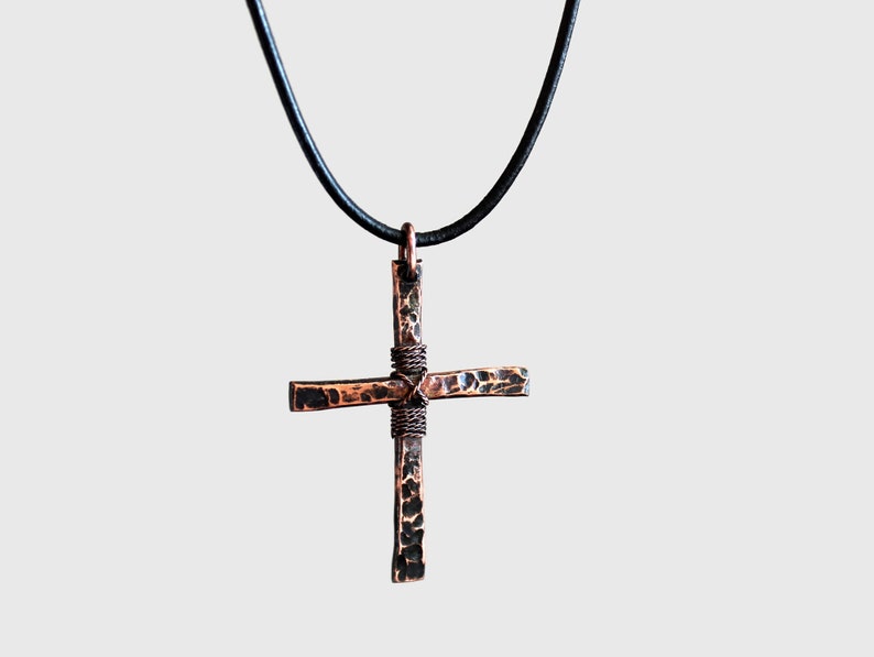 Rustic Cross Necklace Copper Mens Cross Necklaceabstract Men | Etsy