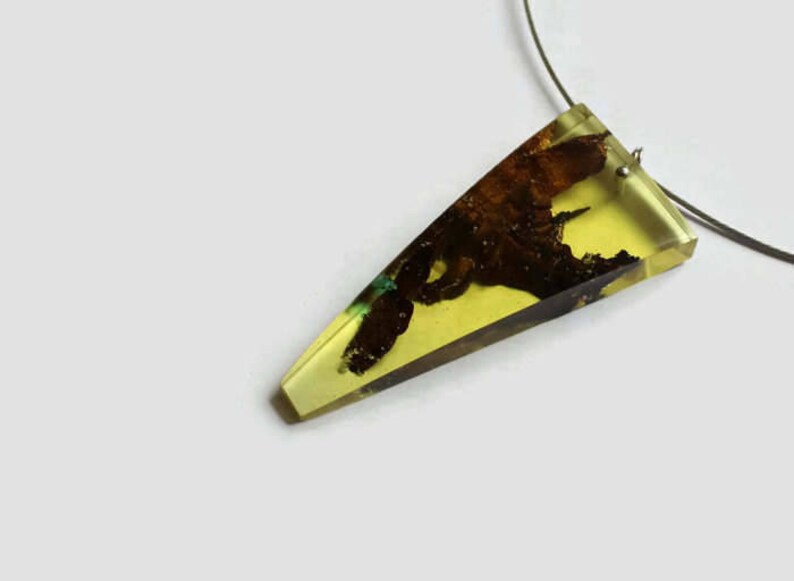Yellow Resin Pendant Necklace Wood and Resin Jewelry Resin | Etsy