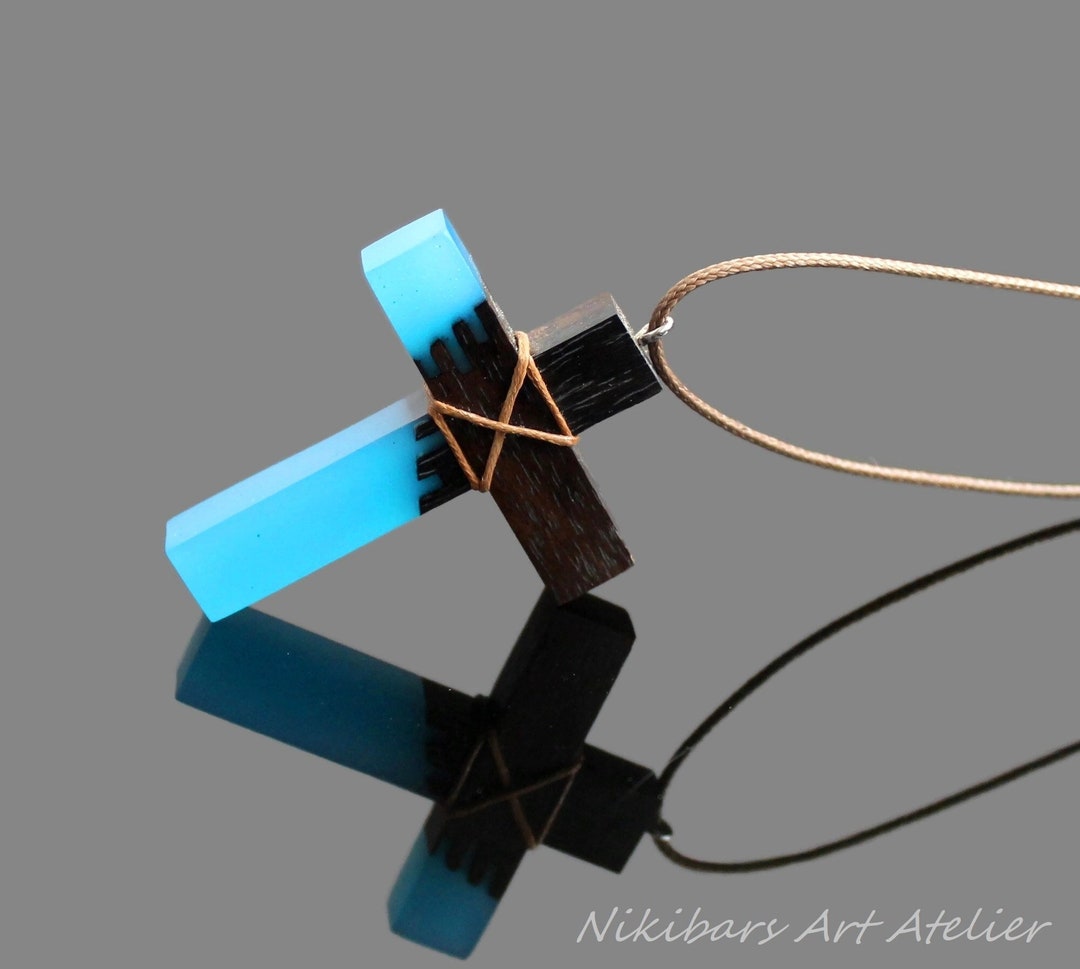 UV Glow Cross Pendant, Glow in Dark Cross Necklace, Wood Resin Cross ...