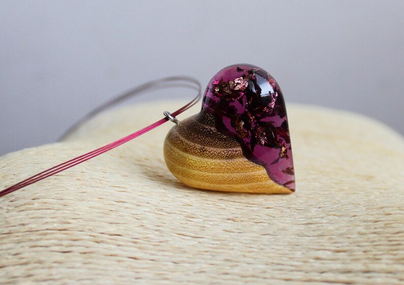 Purple Heart Necklace Love Heart Gold Necklace Resin Gold | Etsy