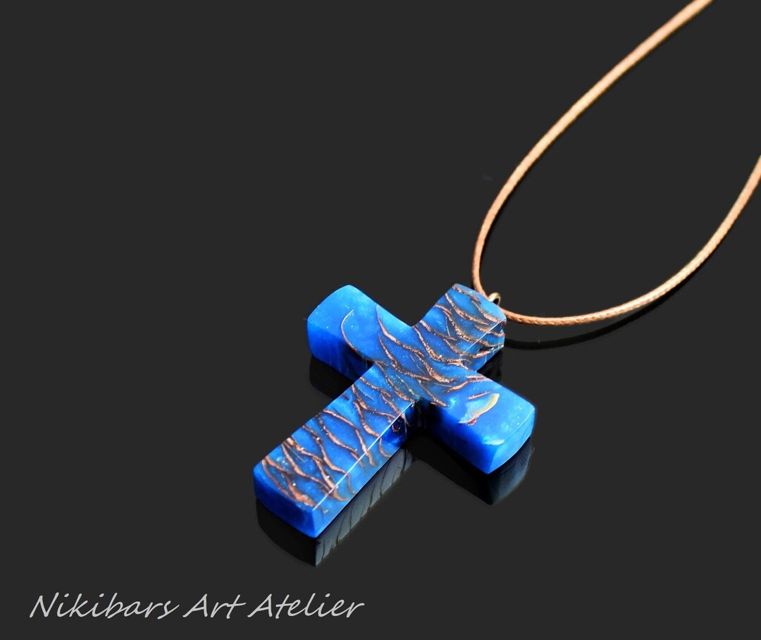 Resin Pinecone Cross, Blue Cross Pendant, Handmade Cross, Resin Cross ...