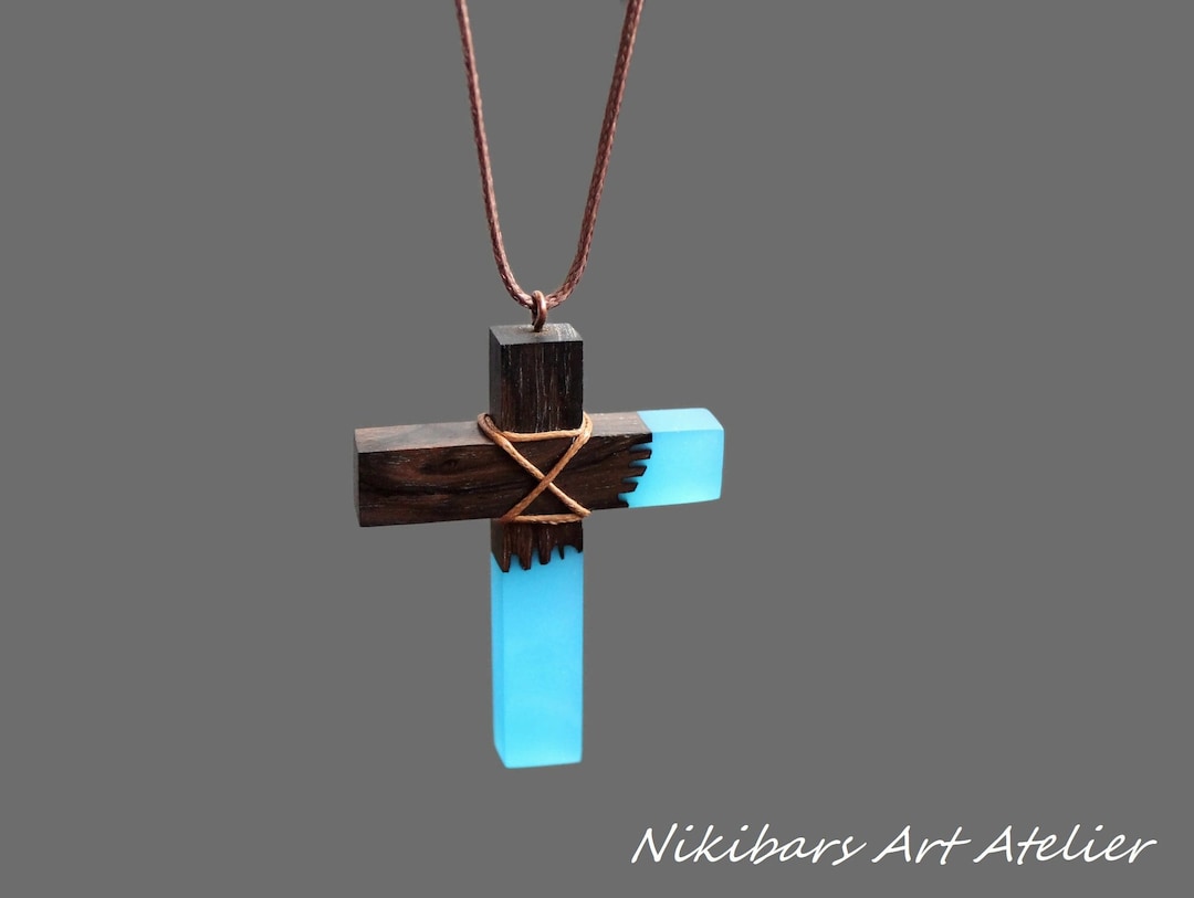 UV Glow Cross, Glow in Dark Cross Necklace, Wood Resin Cross Necklace ...